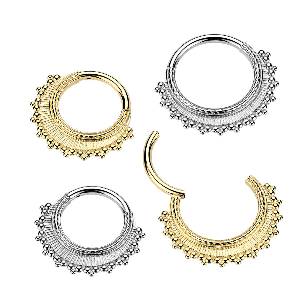 Beaded Cluster Fan Hinged Ring | 16G Surgical Steel