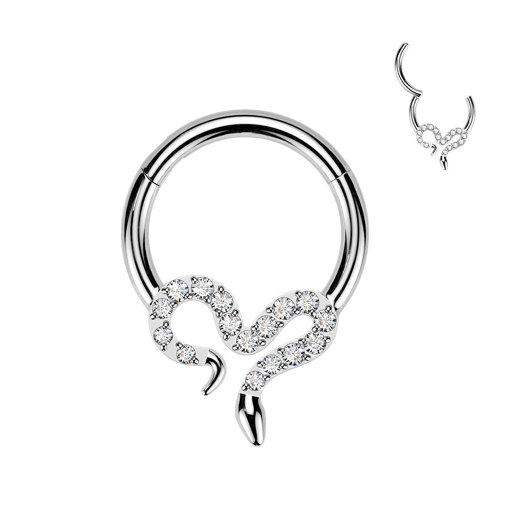 Titanium Paved Snake Hinged Ring | 16G Implant Grade